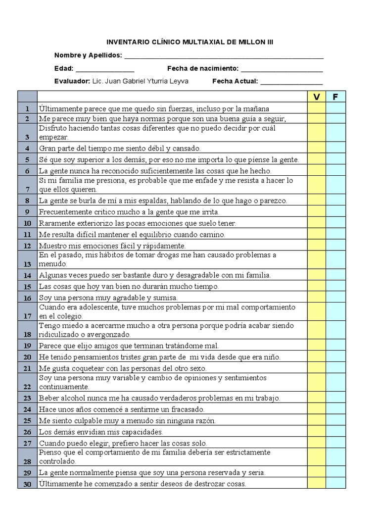 Test de Millon | PDF | Conceptos psicologicos | Metafísica de la mente