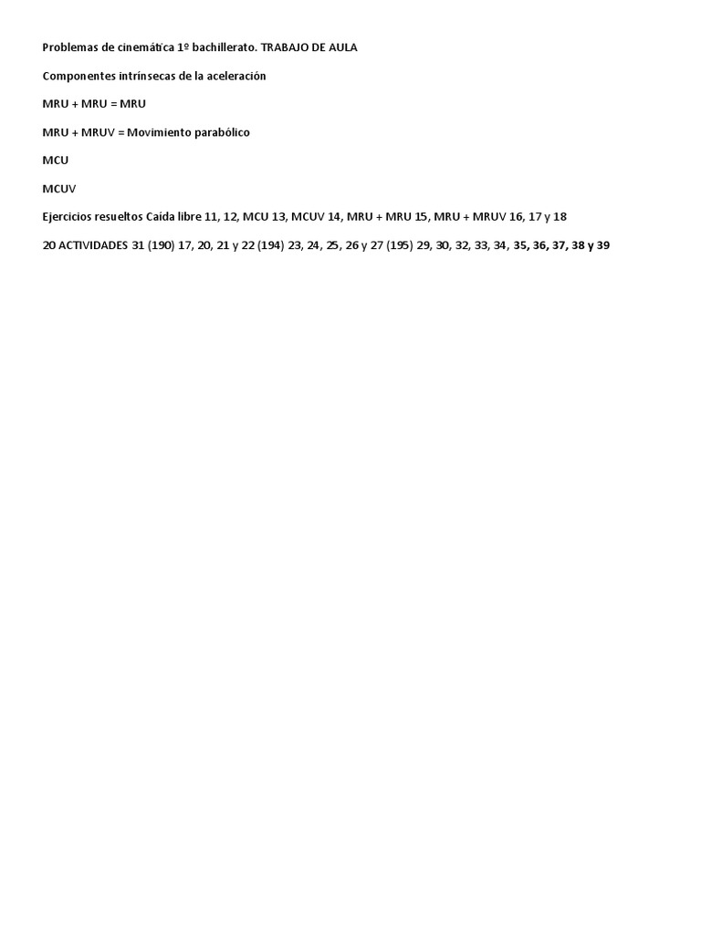 Ejercicios de Cinemática 1º Bachillerato | PDF