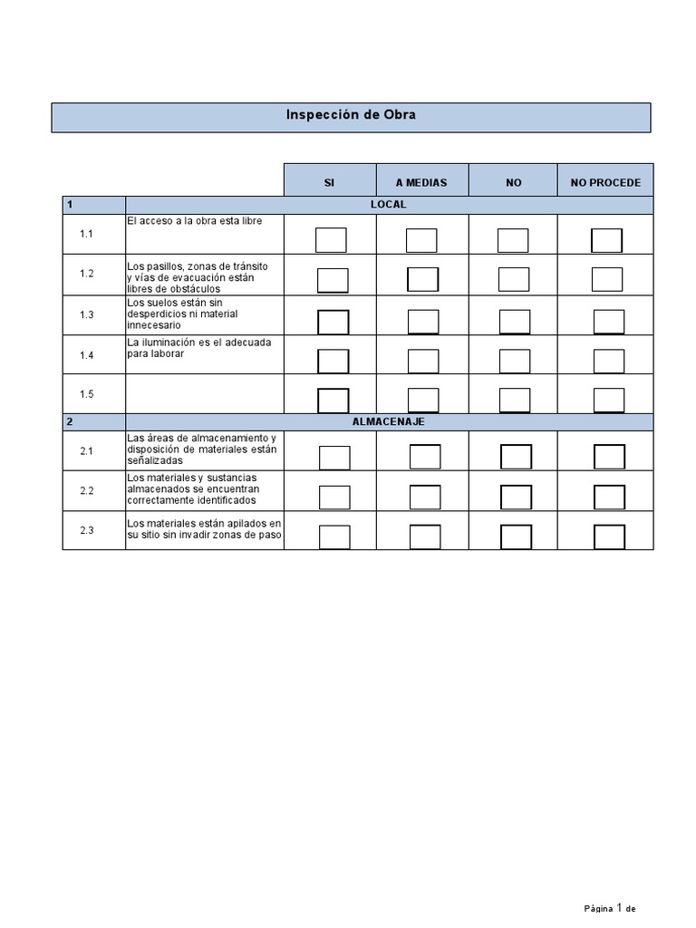 Check List Inspeccion Obra | PDF