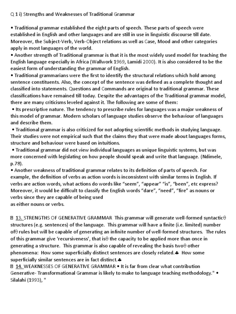 Strengths and Weaknesses of Traditional | PDF | Linguistics | English ...