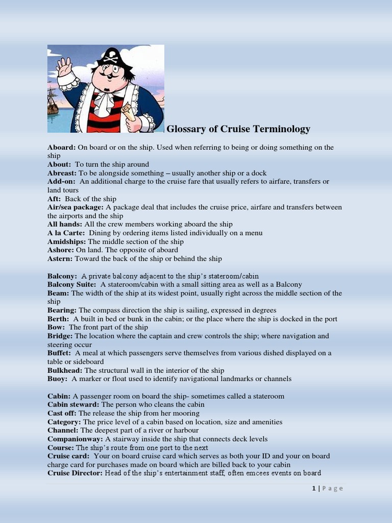 Glossary of Cruise Terminology | PDF | Cruise Ship | Cabin (Ship)