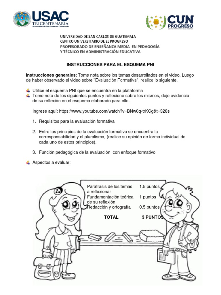 Instrucciones para Esquema PNI en Evaluación Formativa | PDF