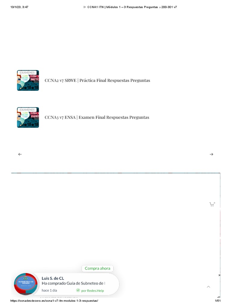CCNA1 ITN - Módulos 1 - 3 Respuestas Preguntas 200-301 v7 | PDF | Cubierta segura | Red de ...