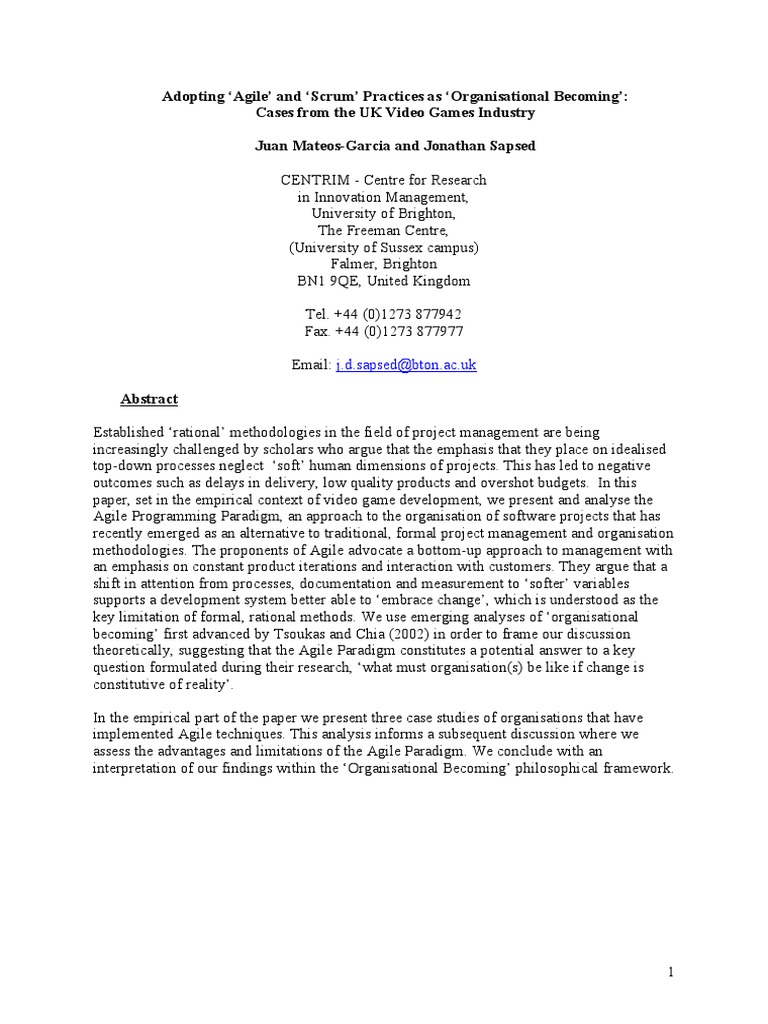 Adopting Agile and Scrum Practices As Organizational Becoming | PDF ... Adopting Agile and Scrum Practices As Organizational Becoming | PDF ...