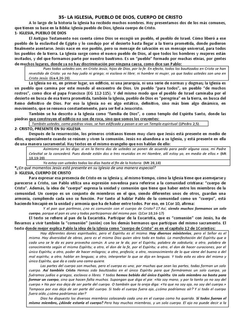 35 - La Iglesia, Pueblo de Dios, Cuerpo de Cristo | PDF | eucaristía | Jesús