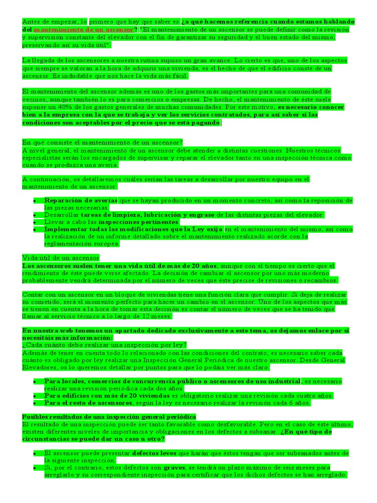 Ascensores Pdf Ascensor Transporte