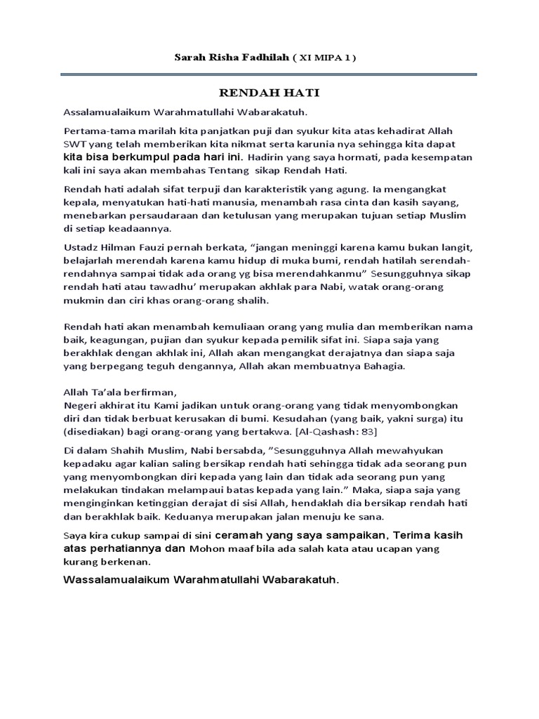 Sarah Risha Fadhilah Ceramah | PDF