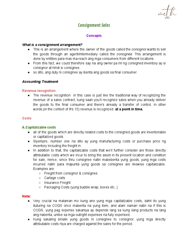 Consignment Sales Accounting Overview | PDF | Debits And Credits | Cost ...