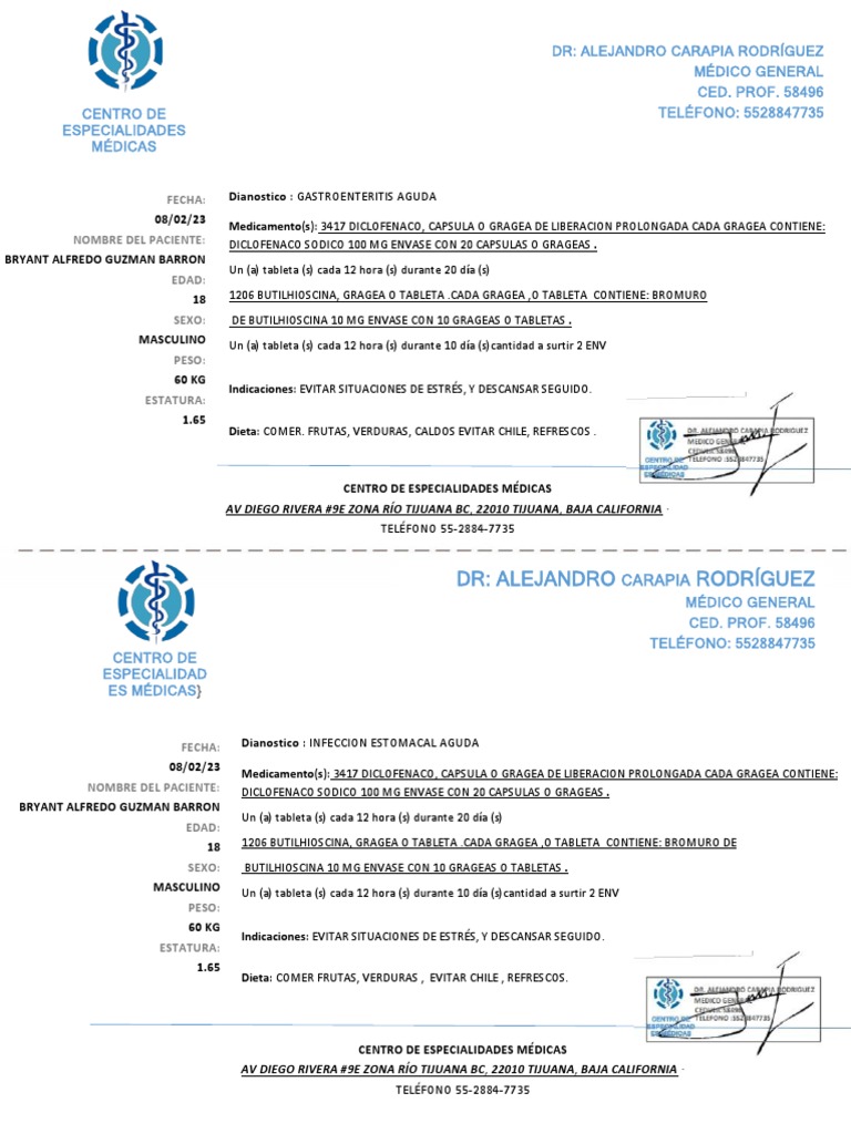 Receta Medica | PDF | Ciencias farmacéuticas | Tratamientos médicos