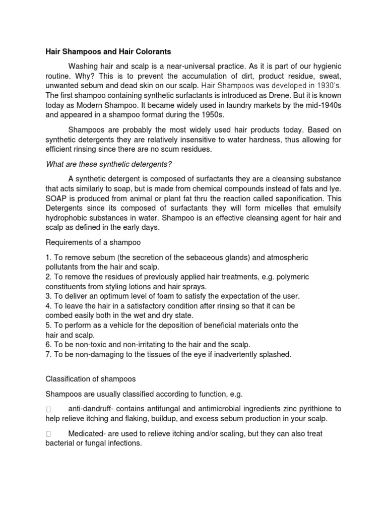 Hair Shampoos and Hair Colorants SCRIPT | PDF | Shampoo | Detergent