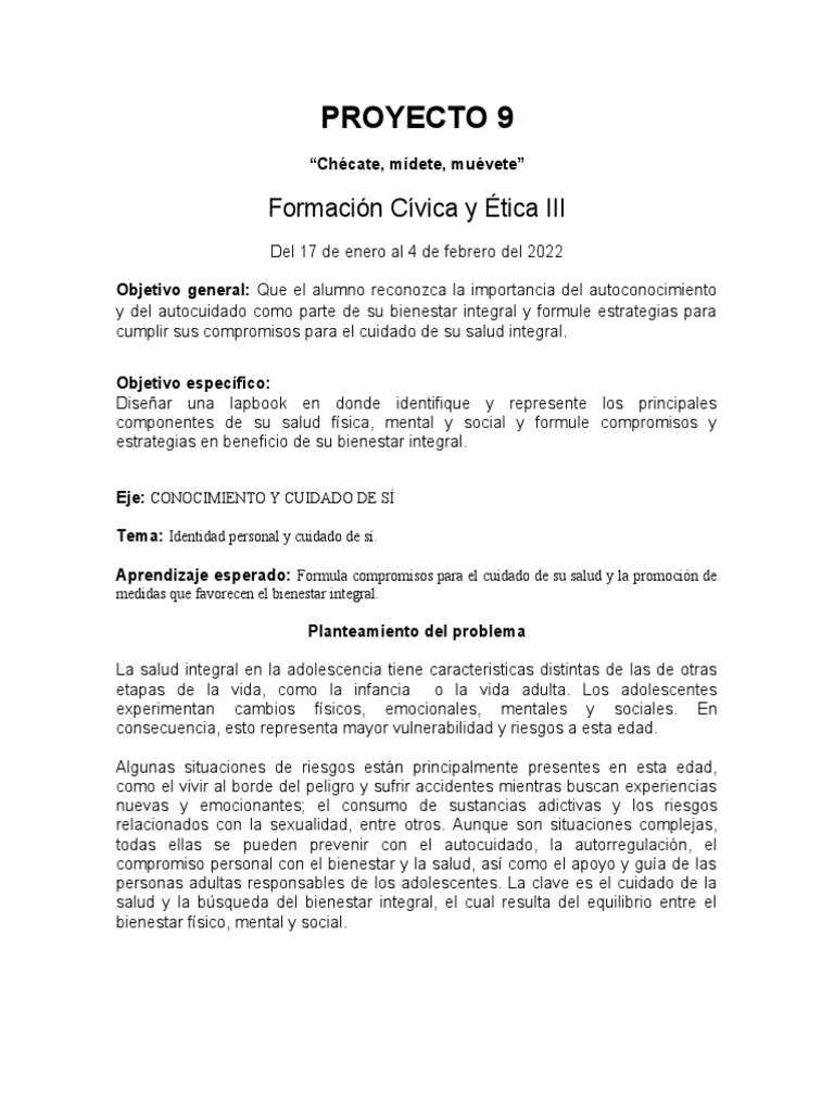 Proyecto 9_FCE III Chécate, midete, muévete (2) | PDF | Adolescencia | Bienestar