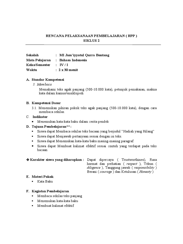 RPP Siklus Ii PKP | PDF