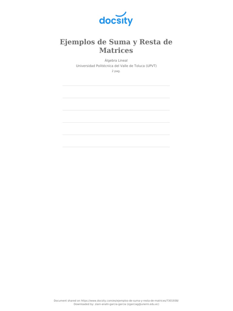 Docsity Ejemplos de Suma y Resta de Matrices | PDF