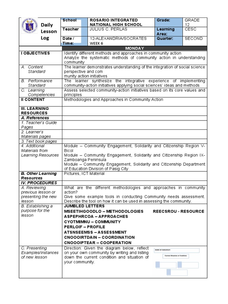 Daily Lesson Log: A. References | PDF | Learning | Methodology