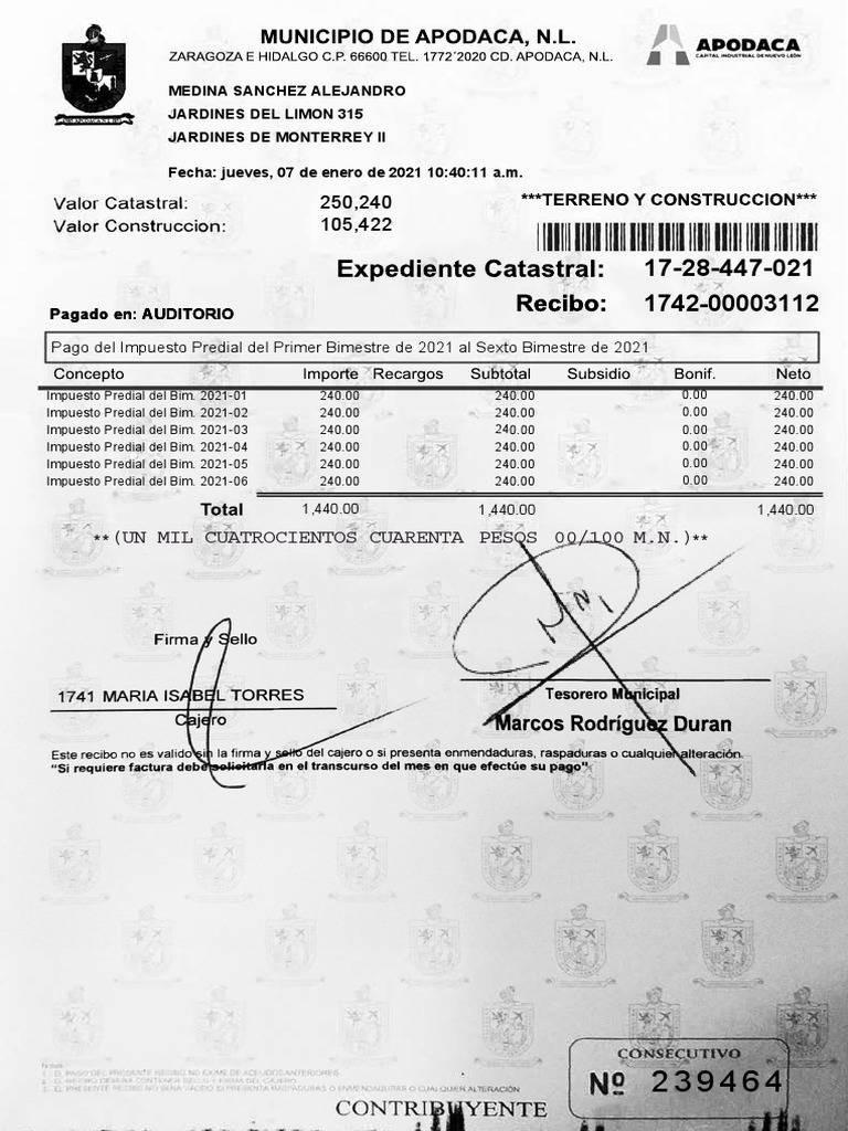 Recibo de Predial Apodaca 2021 | PDF