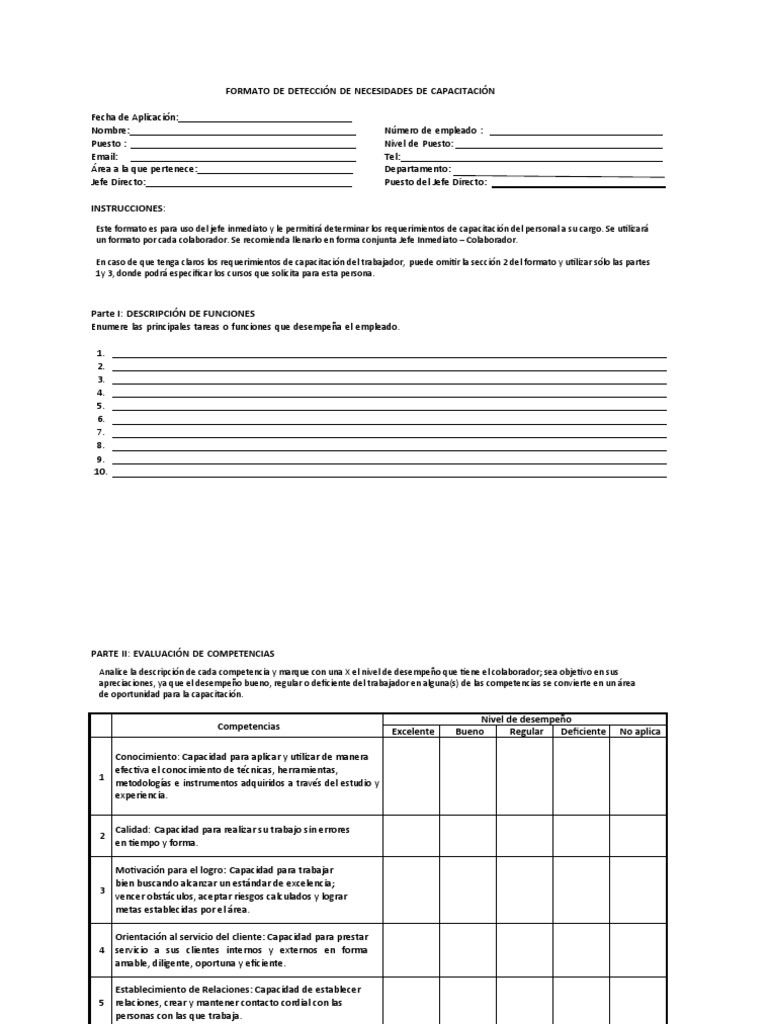 Formato de Detección de Necesidades de Capacitacion DNC Competencias | PDF | Toma de decisiones ...