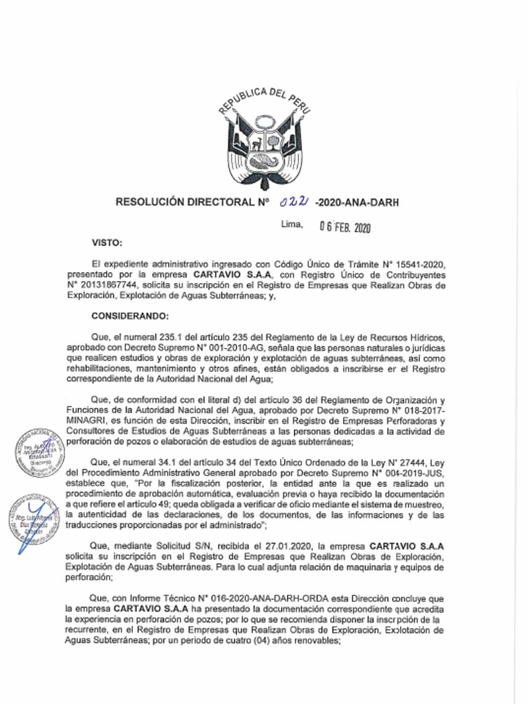 022 - Reg. Empresa CARTAVIO SAA | PDF