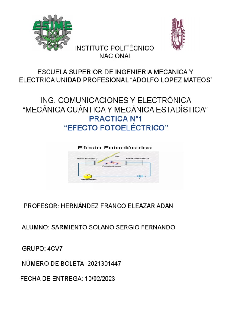 Practica Efecto 4cv7-1 | PDF | Ligero | Efecto fotoeléctrico