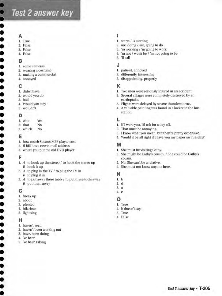 Test 2 Answer Key Overview | PDF