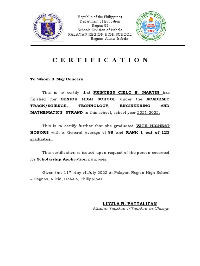 Certi For Scholarship | PDF