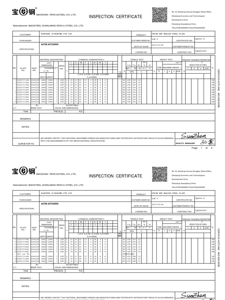 Mill Test - ASTM A572GR50 | PDF