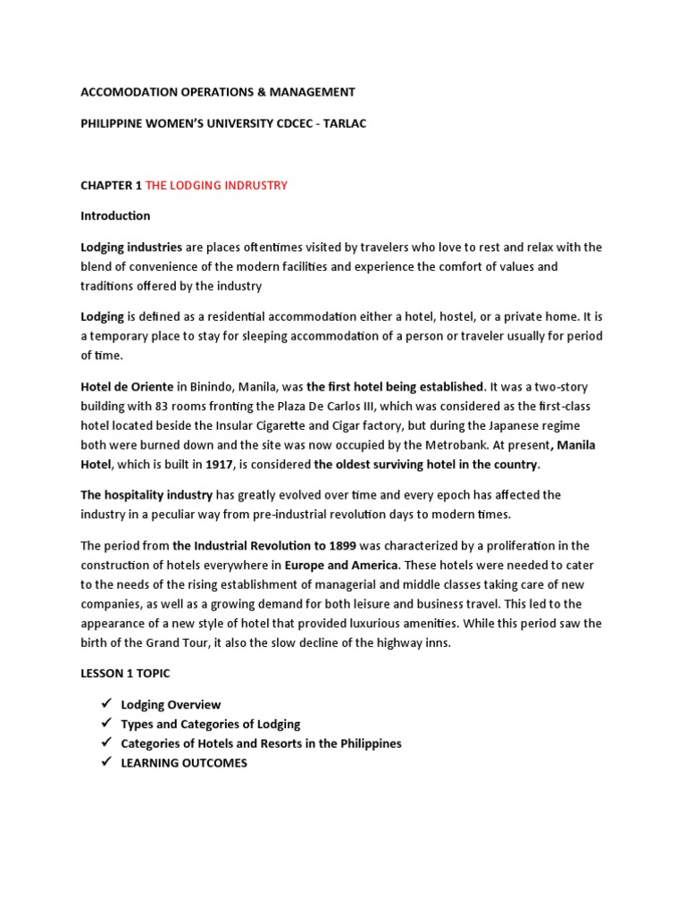 ACCOMODATION OPERATIONS & MANAGEMENT | PDF | Hotel | Housekeeping