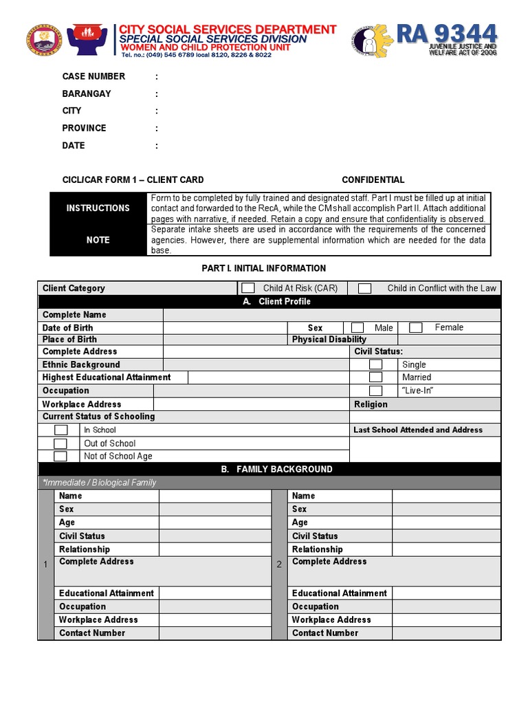CICL Client Intake and Referral Form | PDF | Social Work | Psychosocial