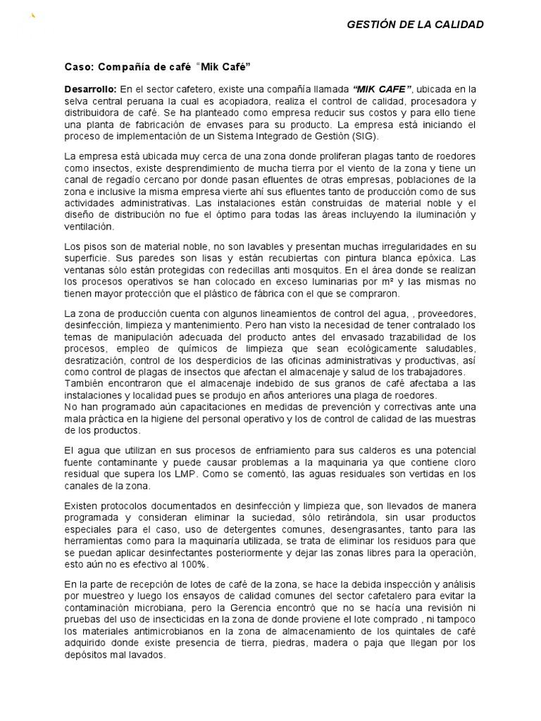 Caso: Compañía de Café "Mik Café" | PDF | Calidad (comercial) | café