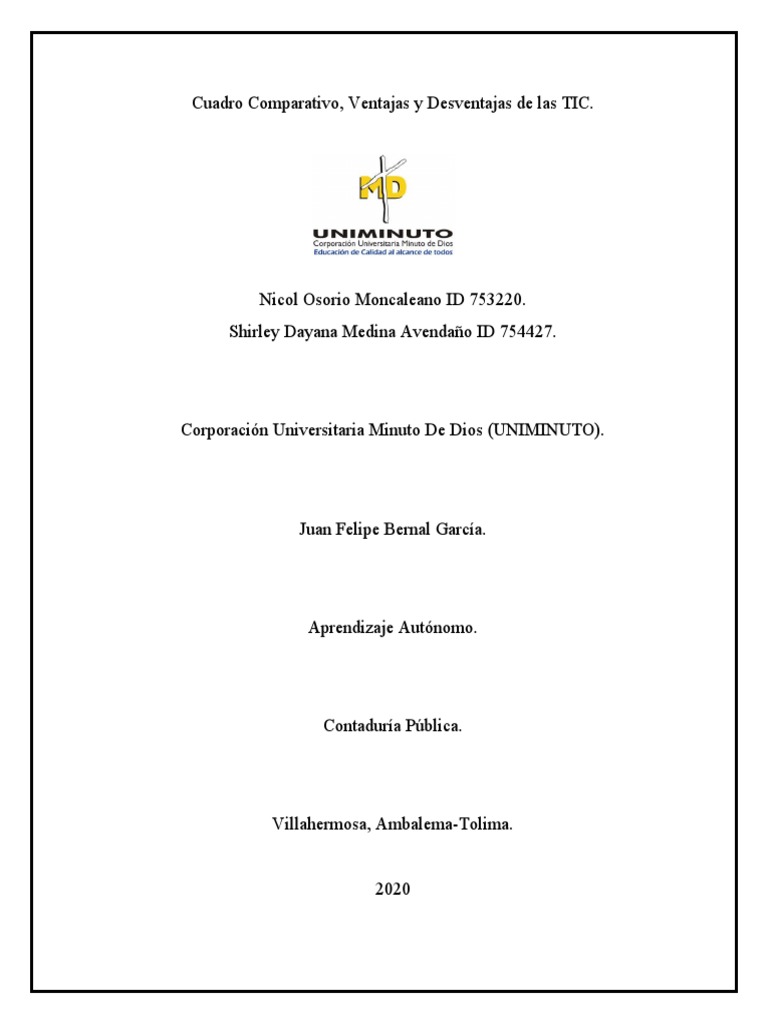 Cuadro Ventajas y Desventajas de Las TIC | PDF | Tecnología de información y comunicaciones ...