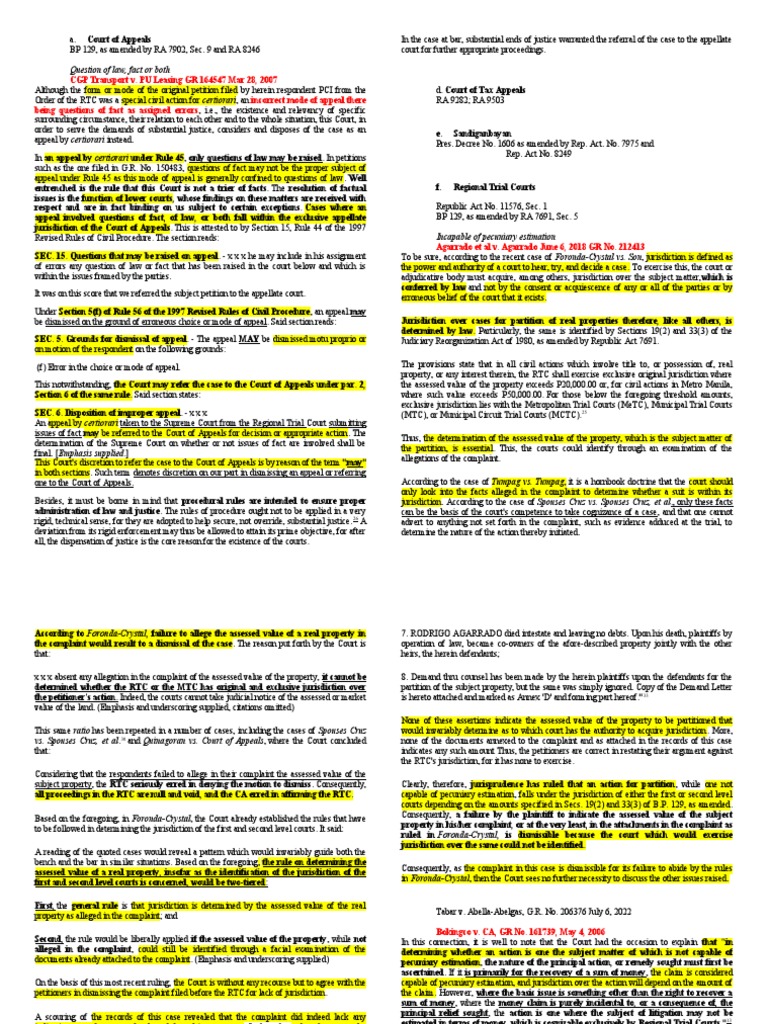 Lack of Jurisdiction: Assessed Value Not Indicated in Complaint for Partition of Real Property ...