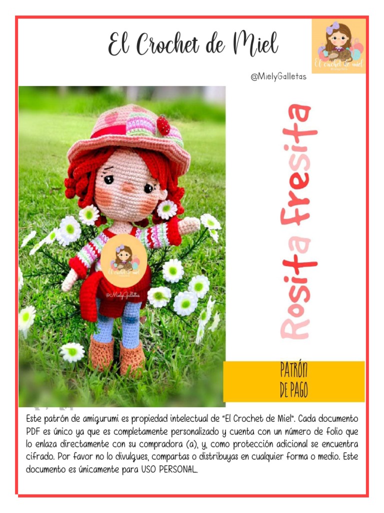 Muñeca Fresita Crochet de Miel | PDF | Amigurumi | Tejer