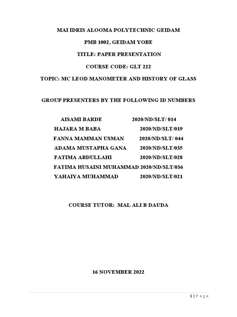 Mai Idris Alooma Polytechnic Geidam | PDF | Gases | Glasses