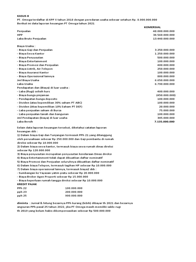 Contoh Soal Rekonsiliasi Fiskal 2021 | PDF | Bisnis