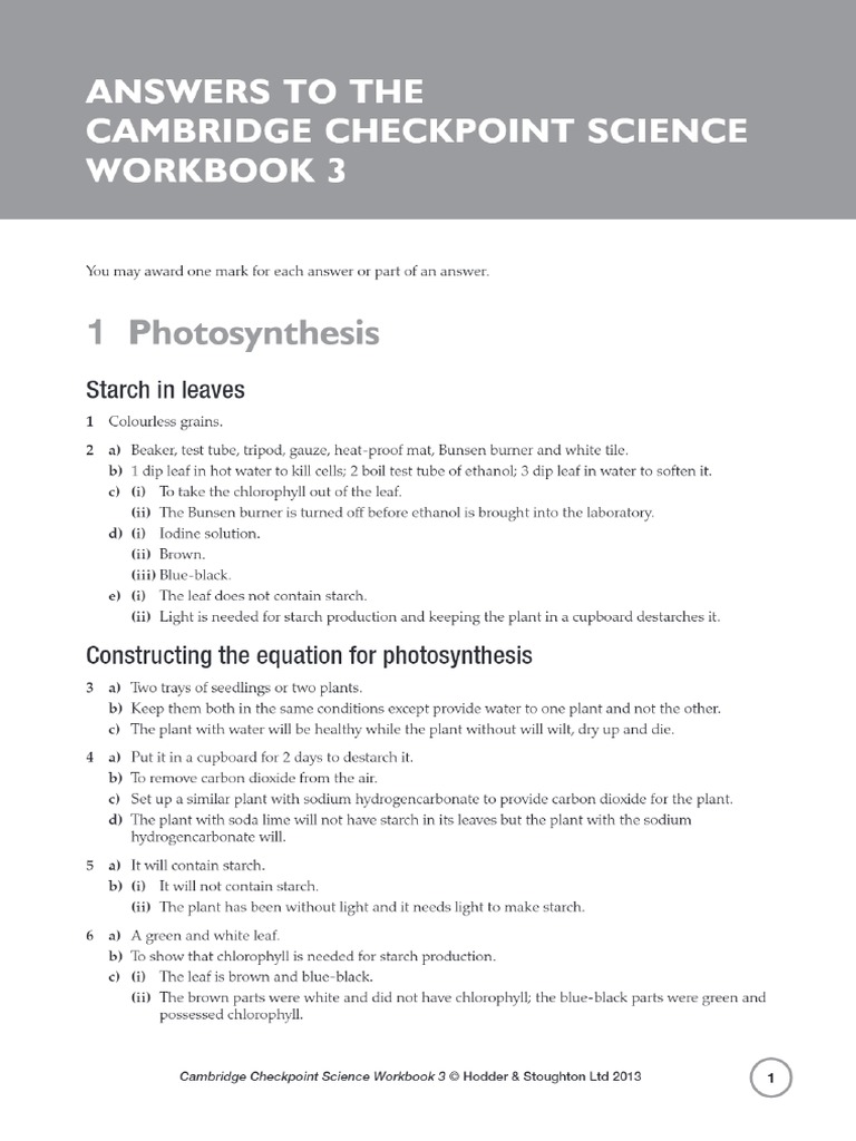 Answers To The Cambridge Checkpoint Science 3 by Hodder | PDF