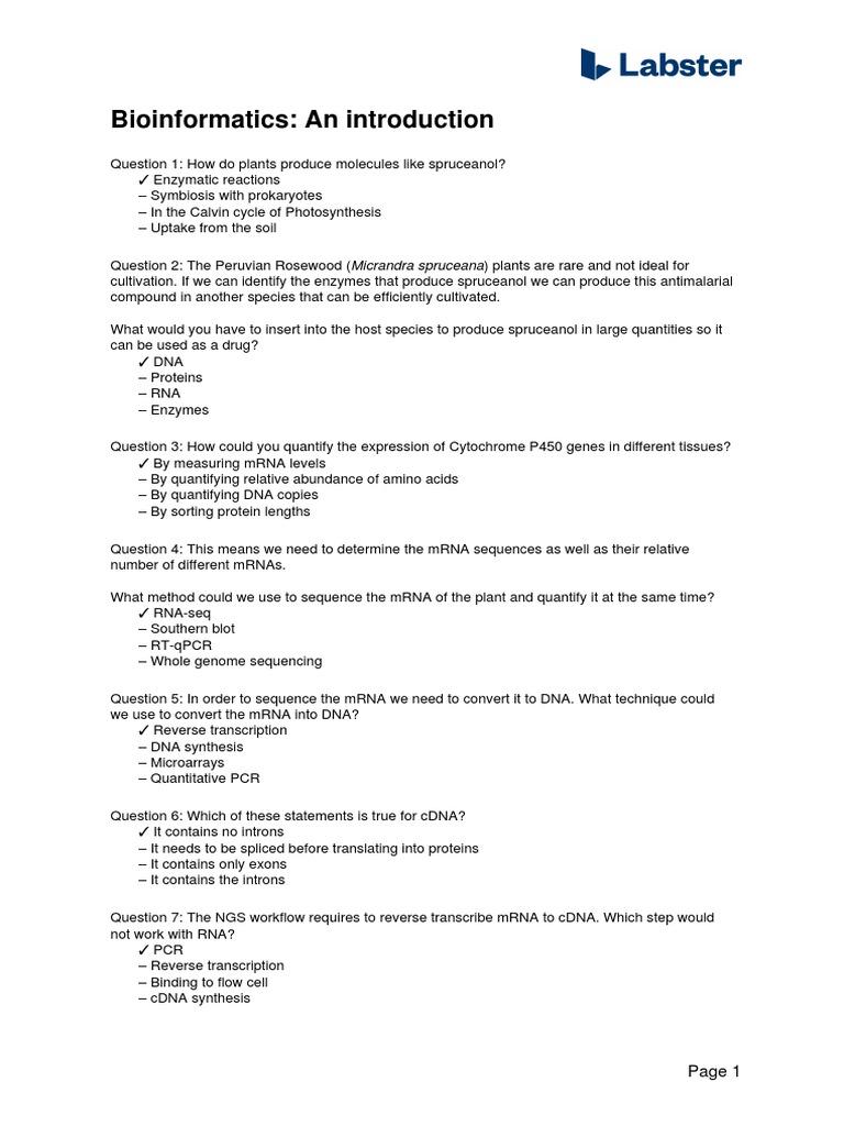 Questions Bioinformatics An Introduction | PDF | Messenger Rna ...
