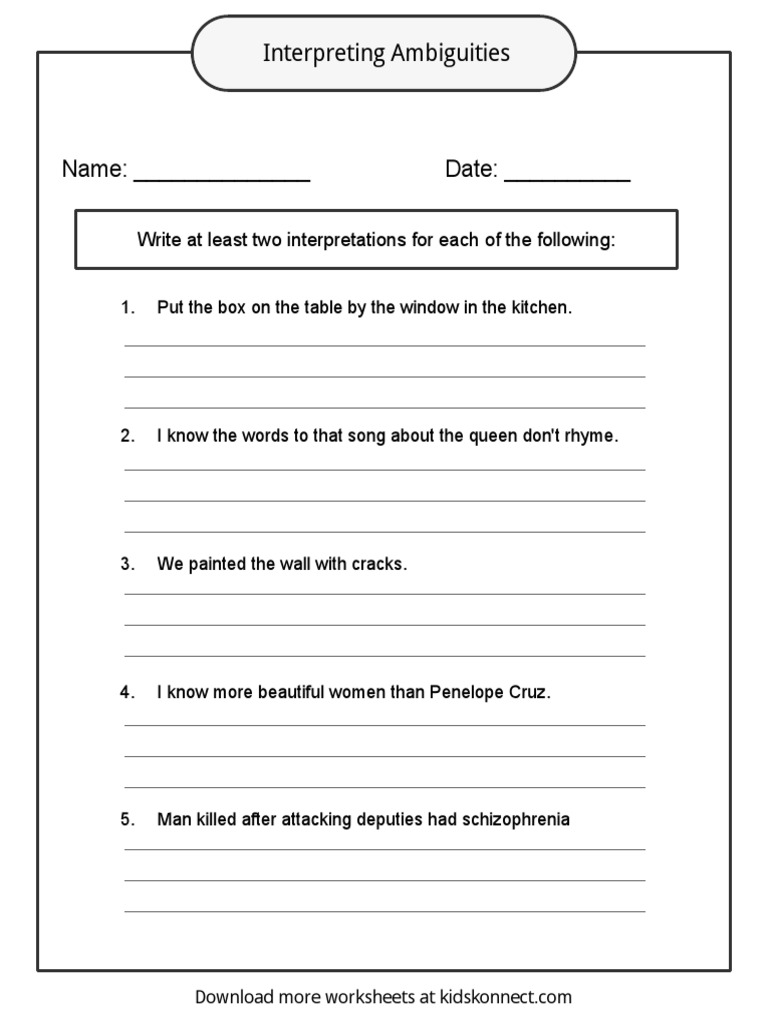 Interpreting Ambiguities Worksheet | PDF | Ambiguity | Vagueness