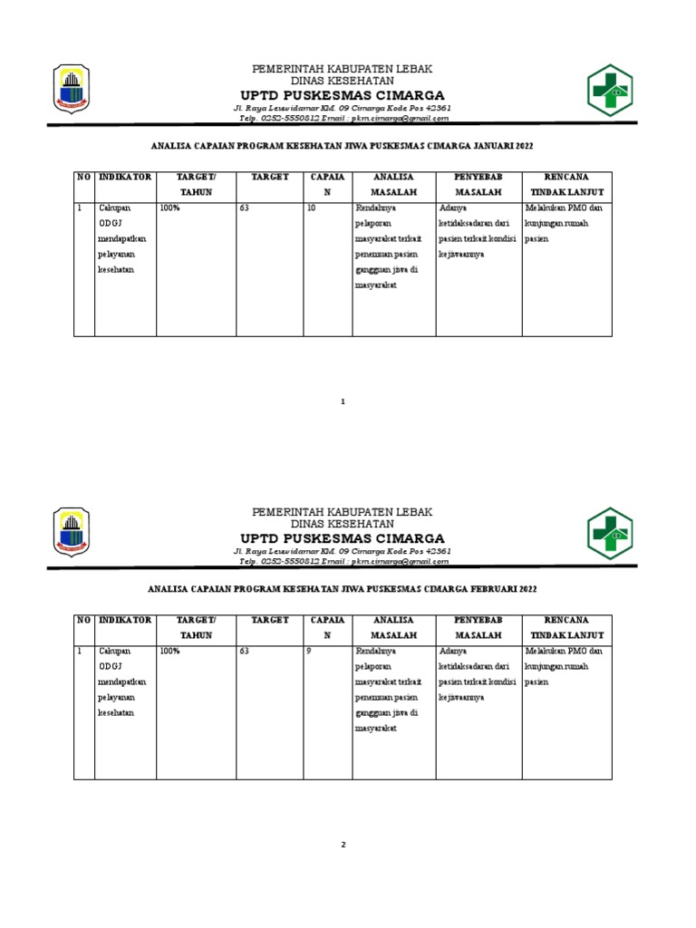 4.2.1.2. Analisa Capaian Program Keswa Puskesmas Cimarga 2022 | PDF