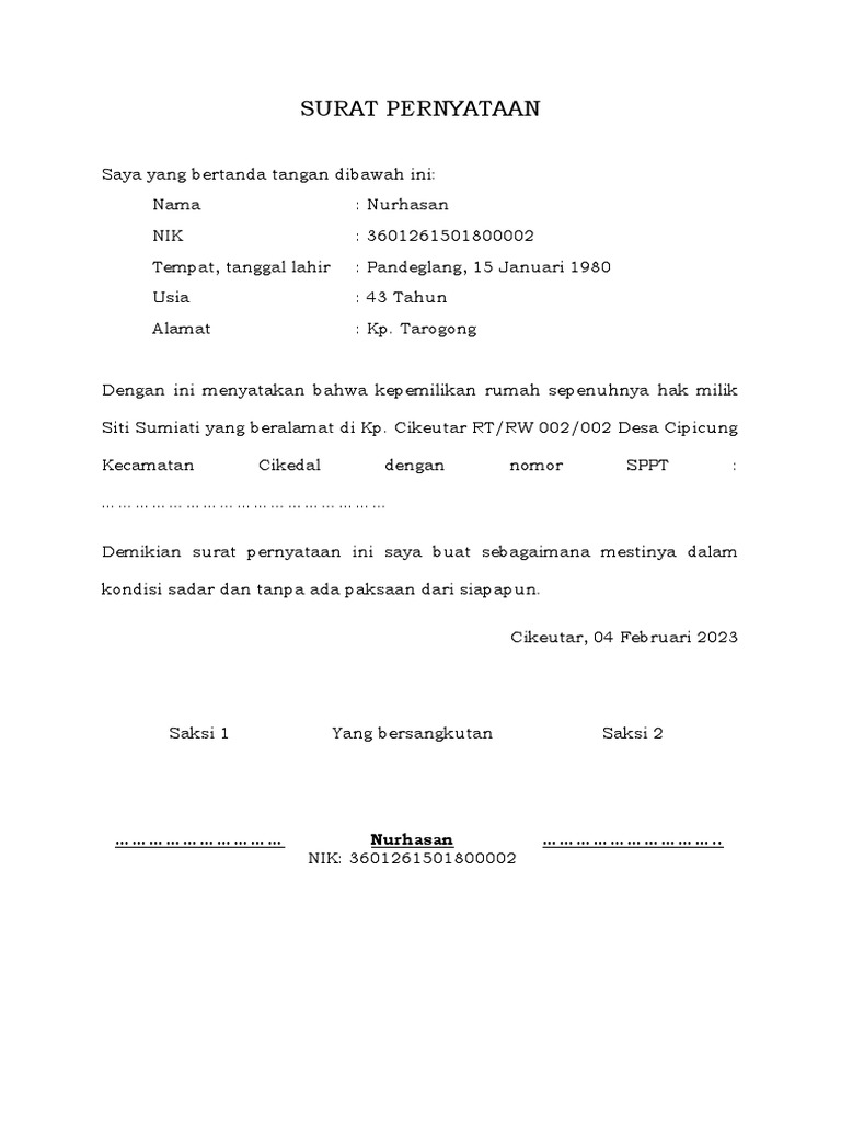 Surat Pernyataan | PDF