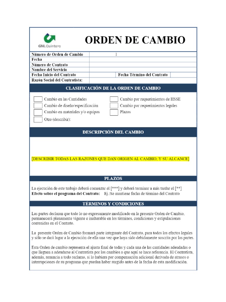 Formato Orden de Cambio General | PDF