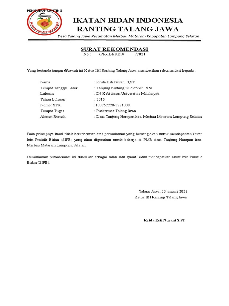 Surat Rekomendasi Sipb Ranting | PDF