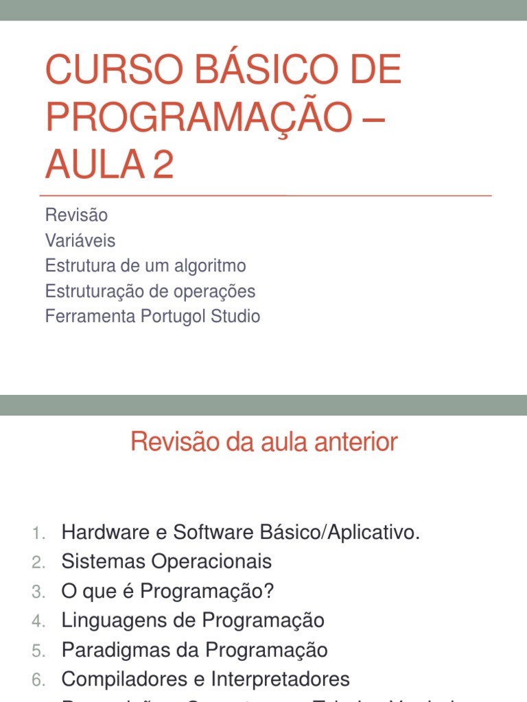 02 AULA SLIDE PORTUGOL STUDIO Aula-2 | PDF | Algoritmos | Tipo de dados