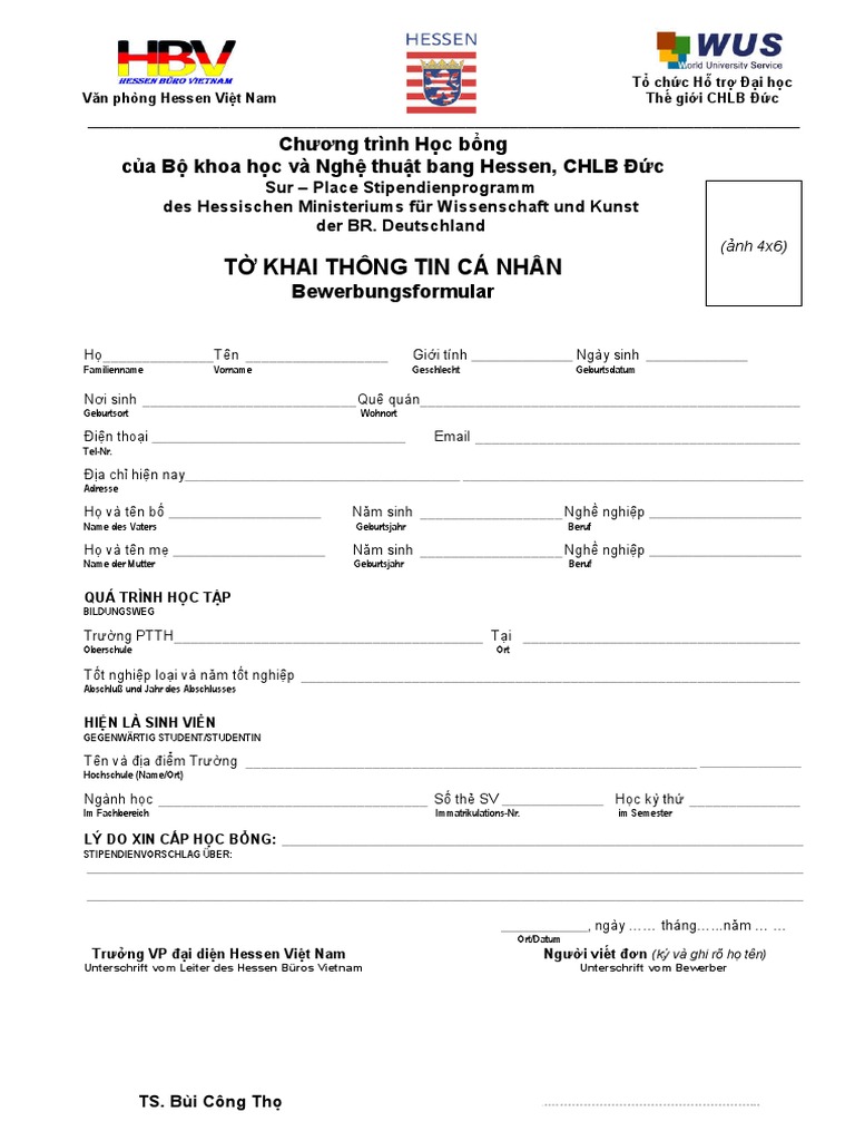 To Khai Thong Tin Ca Nhan Xin Cap HB Hessen | PDF