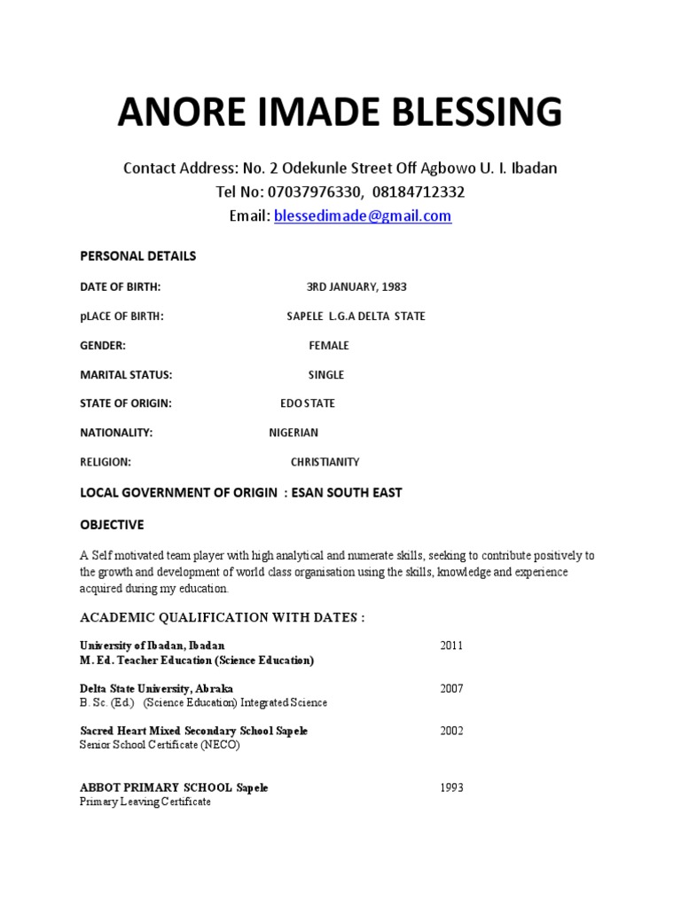 CV of Anore Imade Blessing | PDF | Nigeria | Cisco Certifications