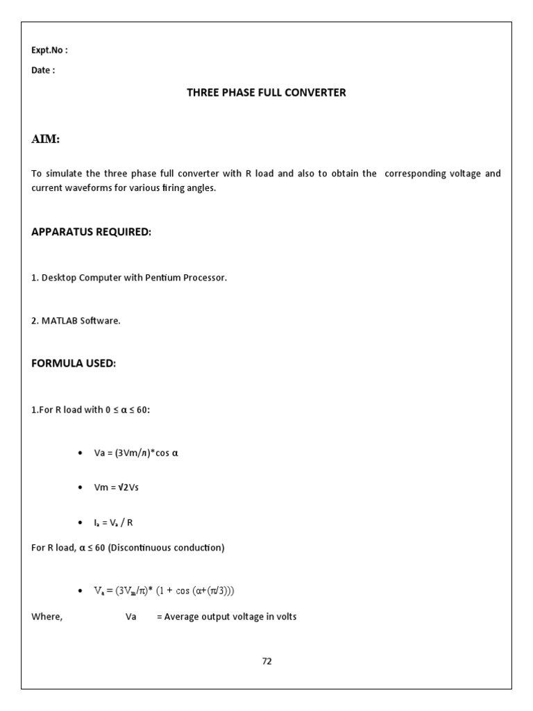 Three Phase Full Converter Aim:: Expt - No: Date | PDF | Voltage | Quantity