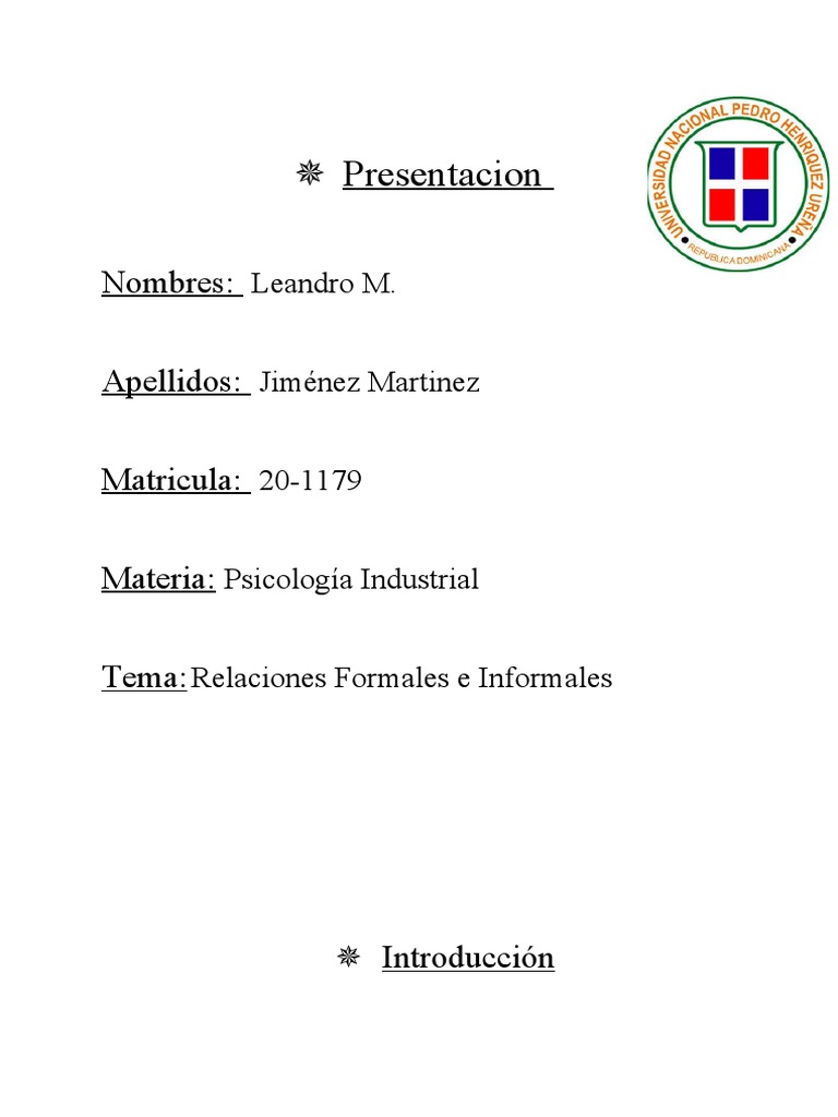 Relaciones Formales e Informales. | PDF | Crecimiento personal y ...