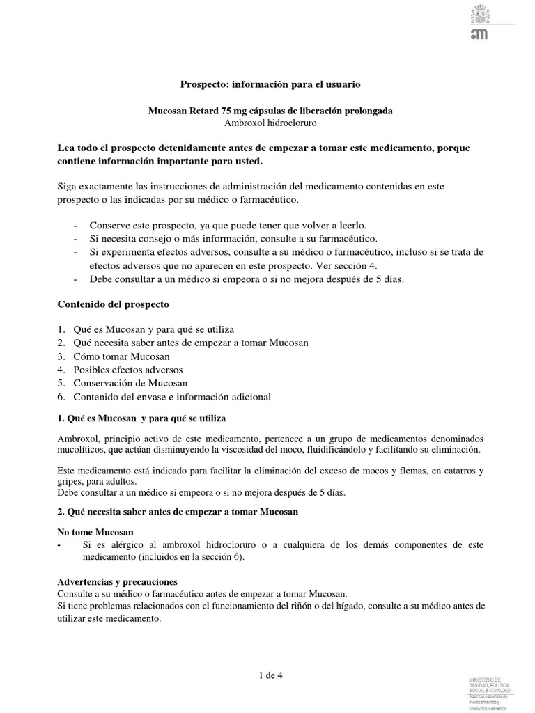 Mucosan Retard 75mg Caps Lib Prolong PL Mayo16 MAT | PDF | Medicamentos ...