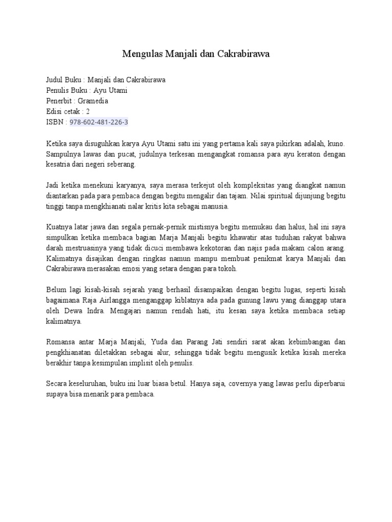 Ulasan Buku: Manjali & Cakrabirawa | PDF