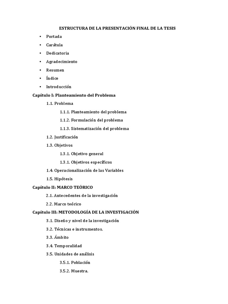 2021 Estructura de La Presentación Final de La Tesis | PDF ...