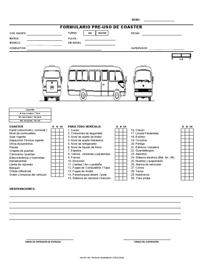 Formato Check List Preuso Equipos | PDF | Vehículos | Tecnología de ...