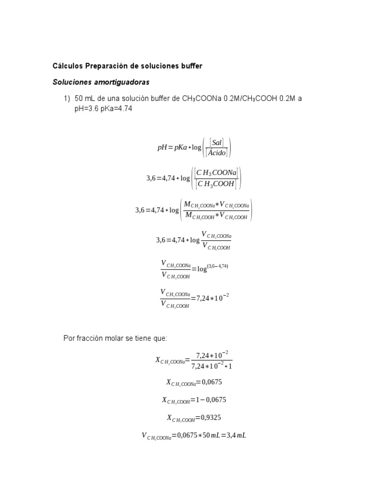 Cálculos Preparación de Soluciones Buffer | PDF | Solución tampón | Análisis